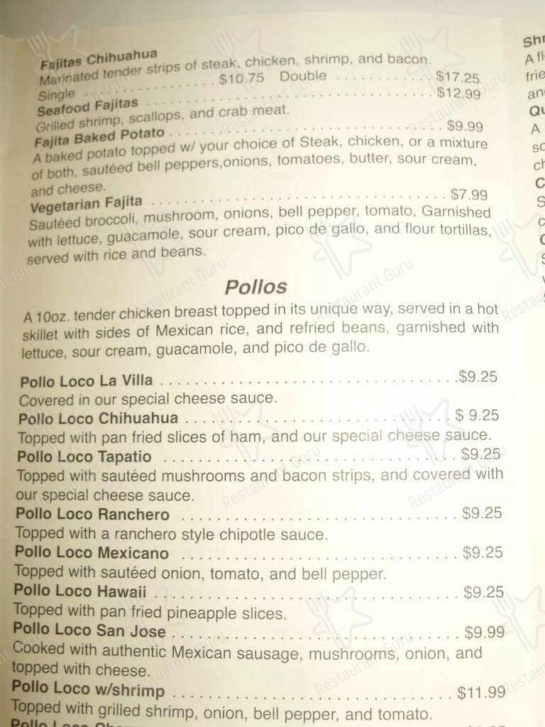 Menu at La Villa Mexican Restaurant, Mena