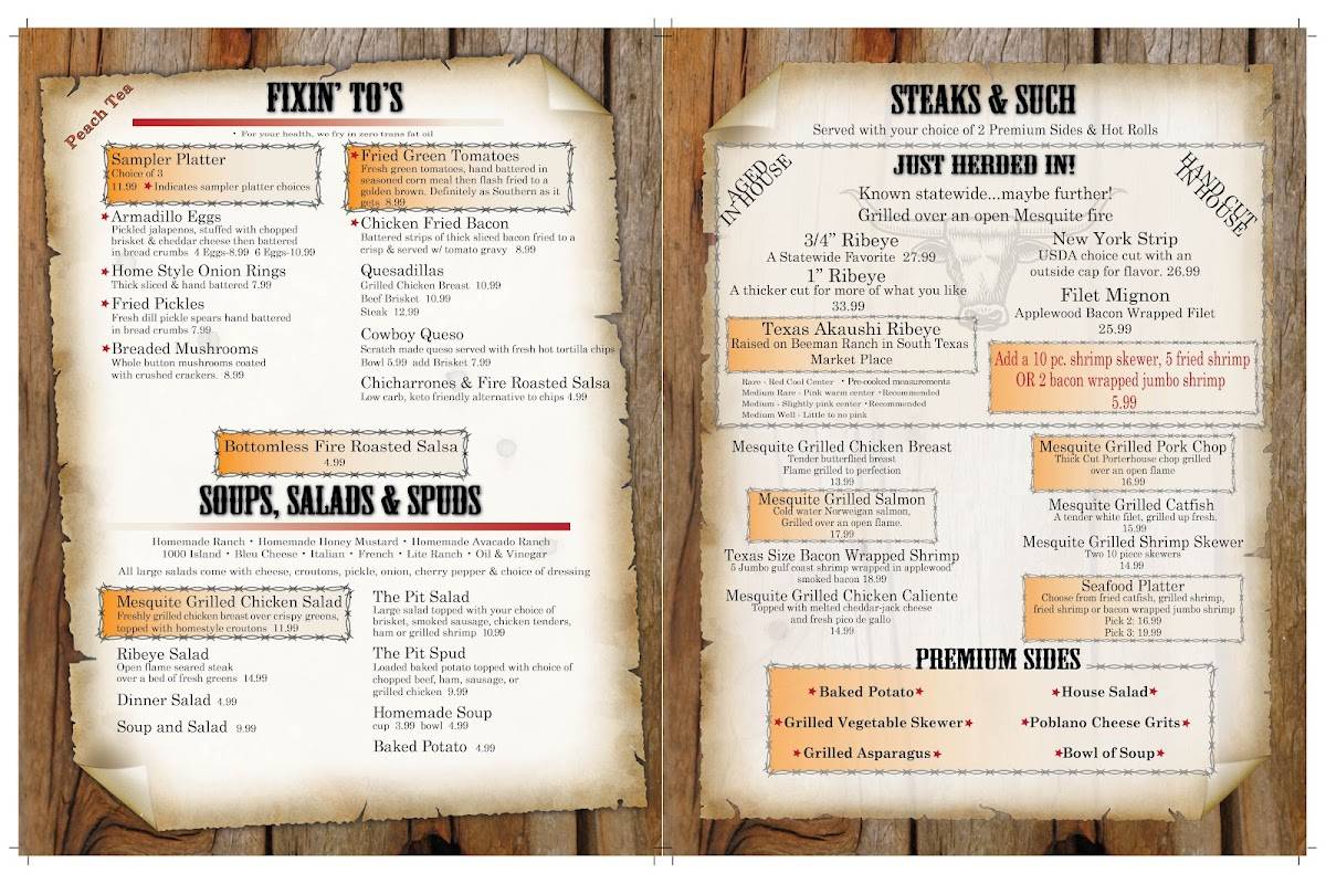 Menu at Mesquite Pit BBQ, Weatherford