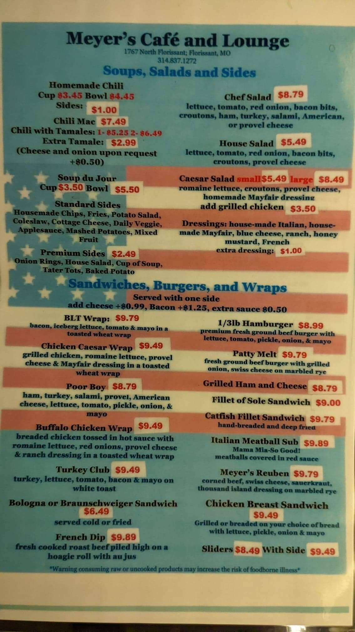 Menu at Meyers Cafe & Lounge, Florissant