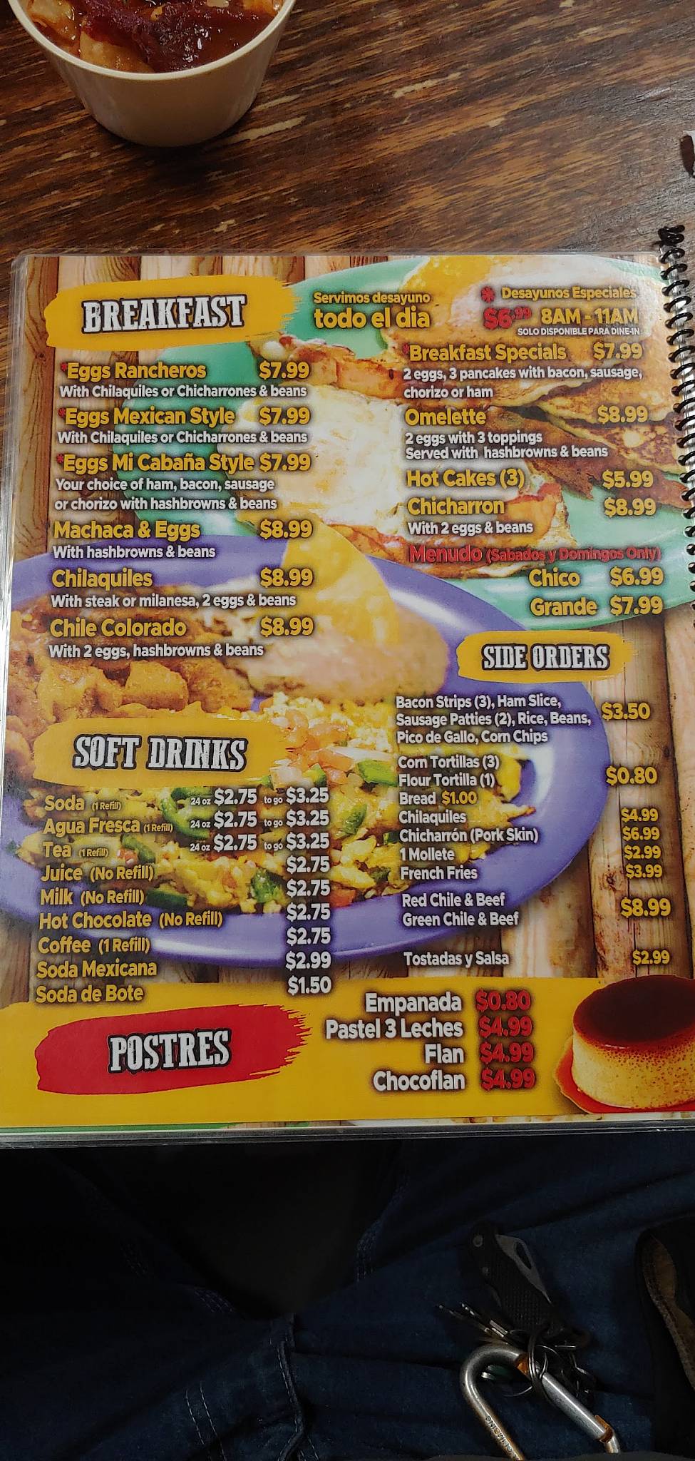 Menu at Mi Cabaña restaurant, Socorro, 657 Horizon Blvd