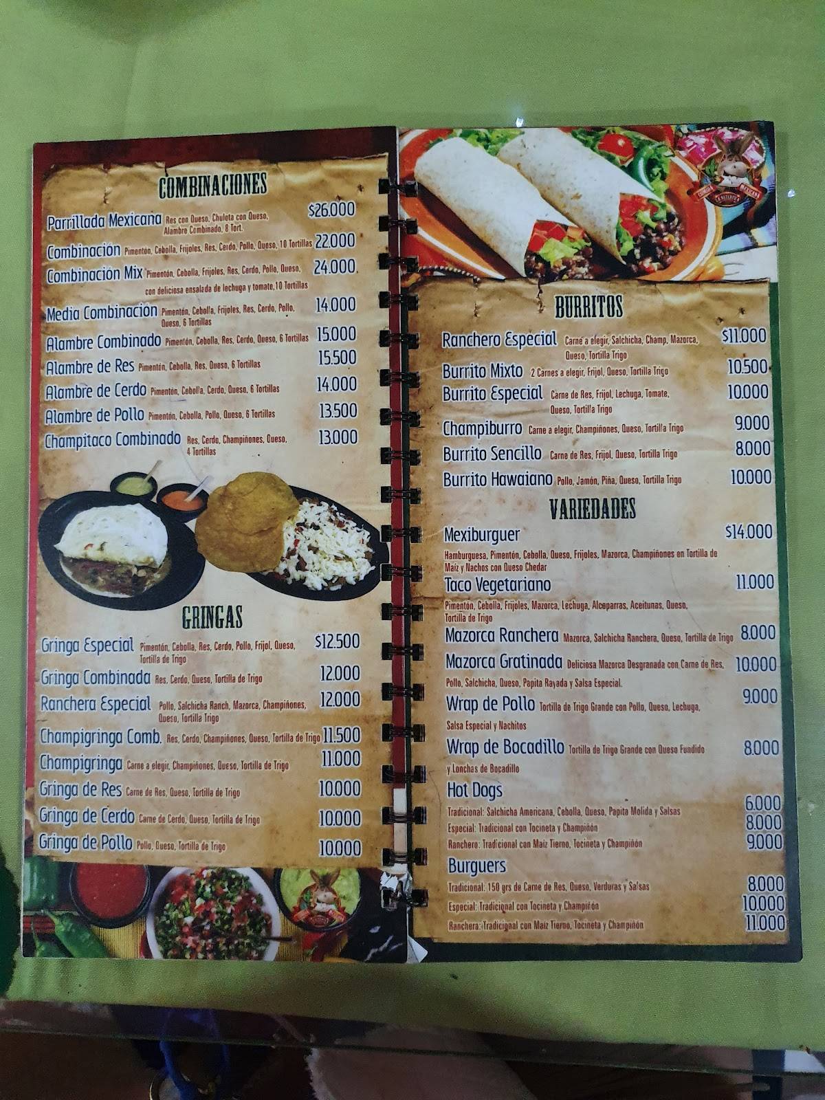 Carta del restaurante Mi mucho Burrito, Sogamoso