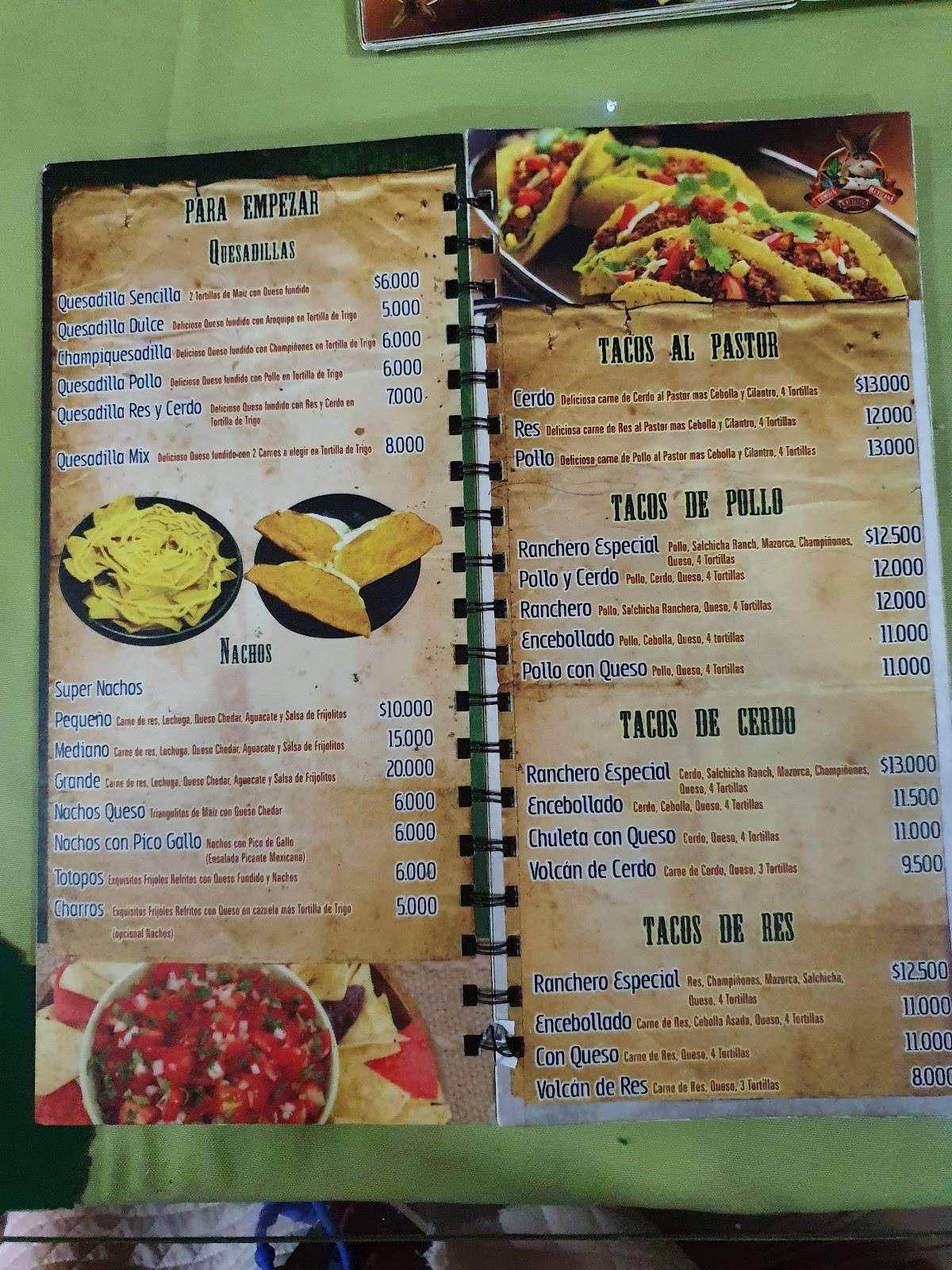 Carta del restaurante Mi mucho Burrito, Sogamoso