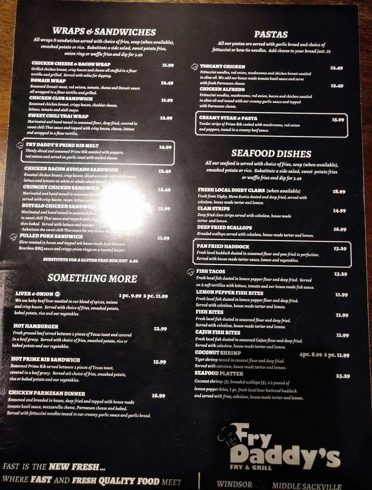 Menu at Fry Daddy’s - Fry & Grill restaurant, Middle Sackville