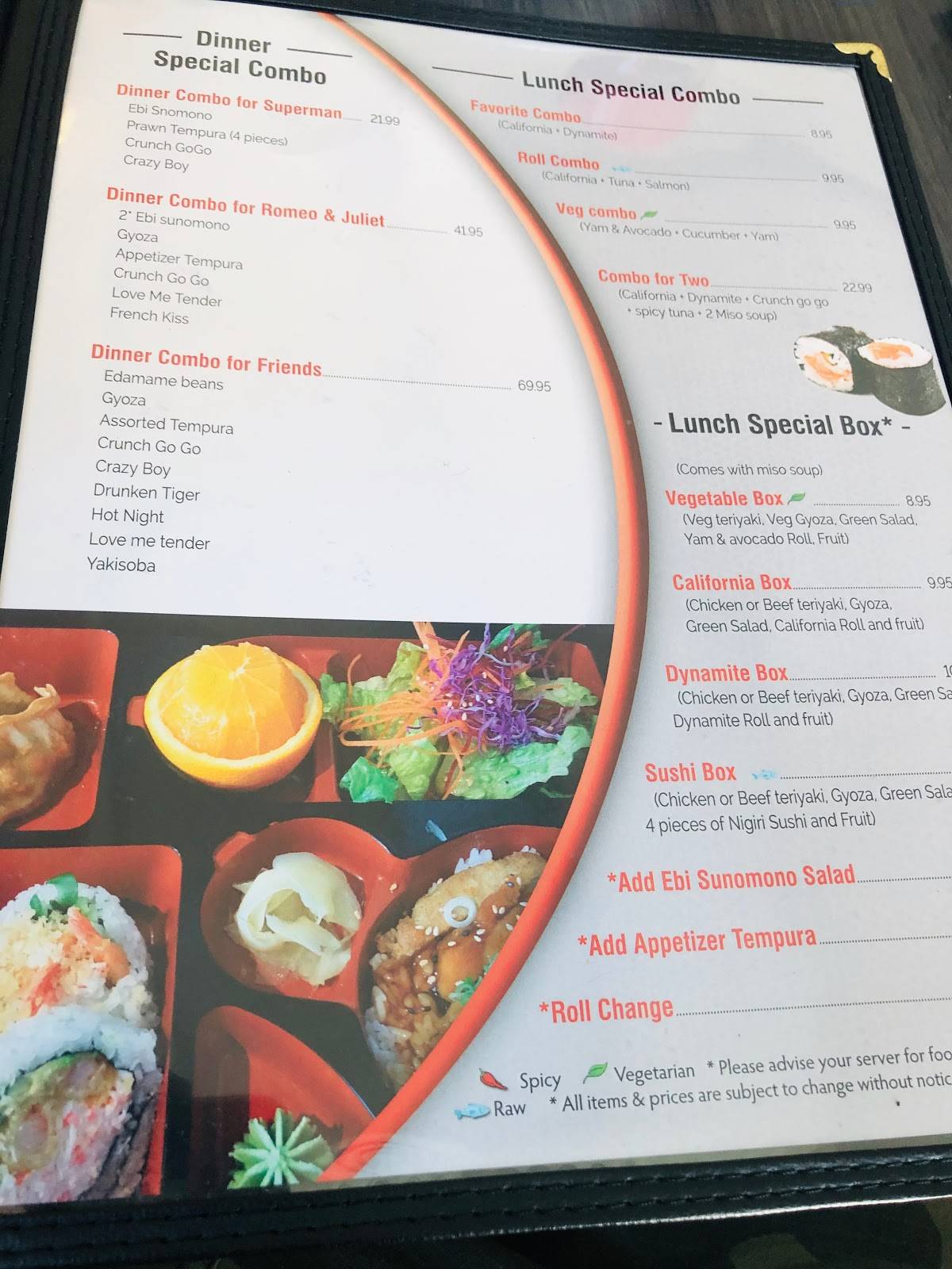 Menu at Miki's Sushi restaurant, Campbell River