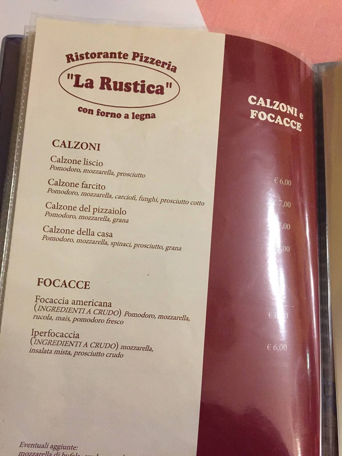 Menu da La Rustica pizzeria, Milano