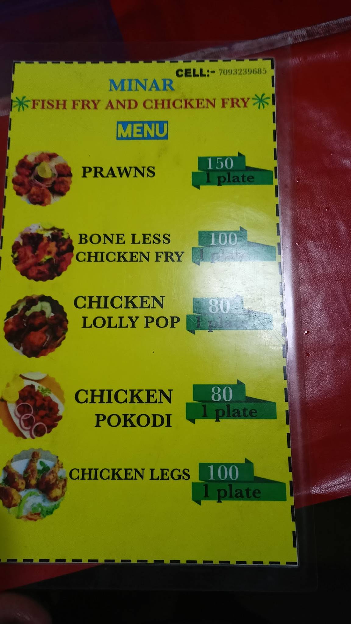 Menu at Minar fish fry and chicken center, Hyderabad