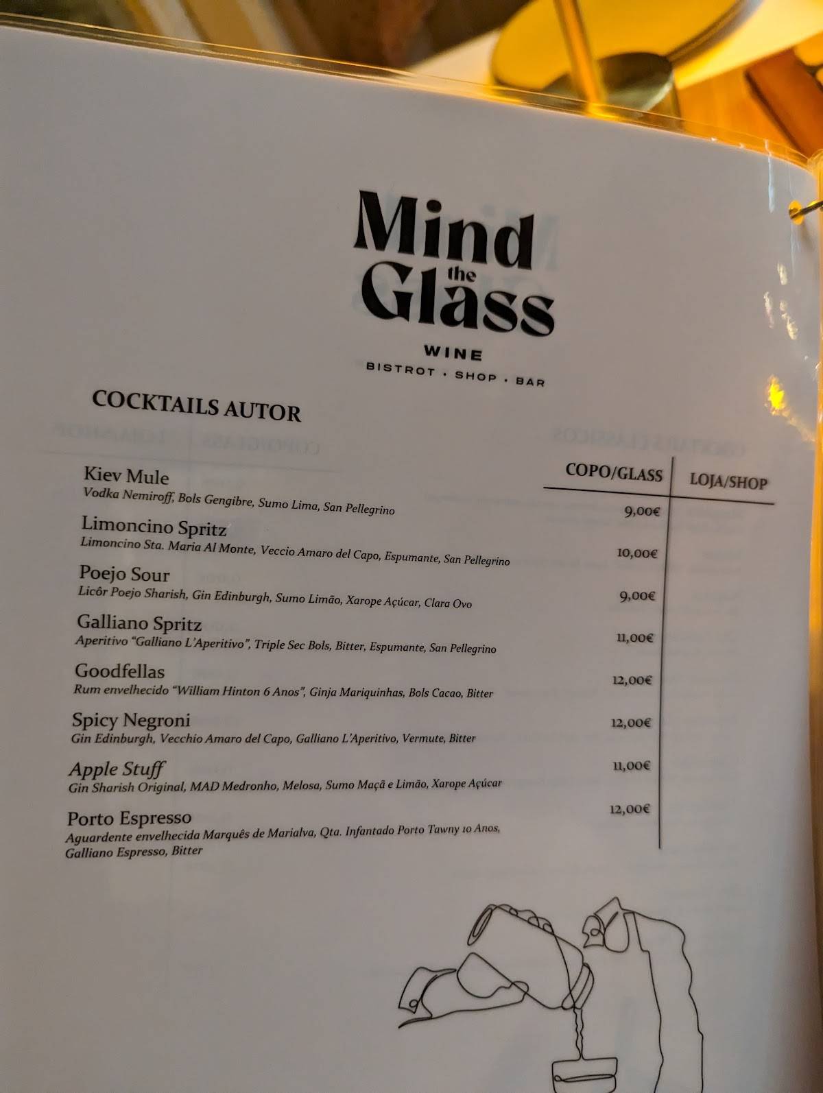 Menu em Mind the Glass pub & Bar, Porto