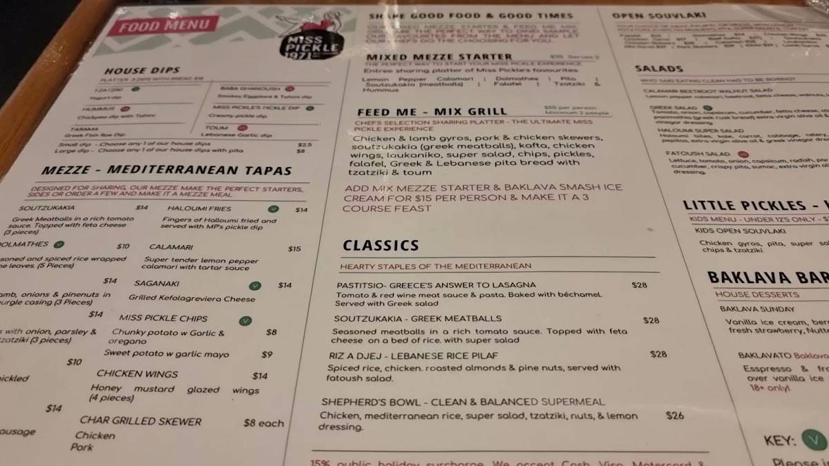 Menu at Miss Pickle 1971 Restaurant Point Cook, Point Cook