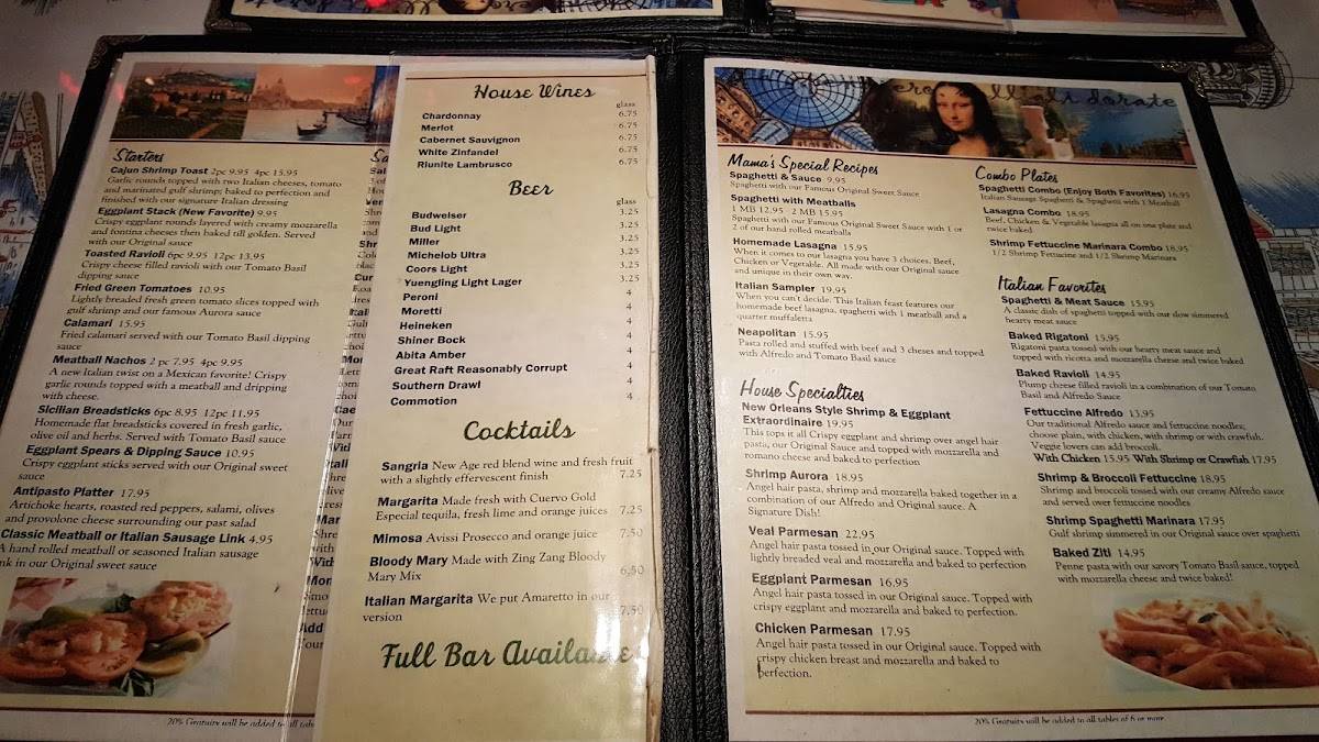 Menu at Monjunis Italian Cafe & Grocery, Shreveport, Louisiana Ave
