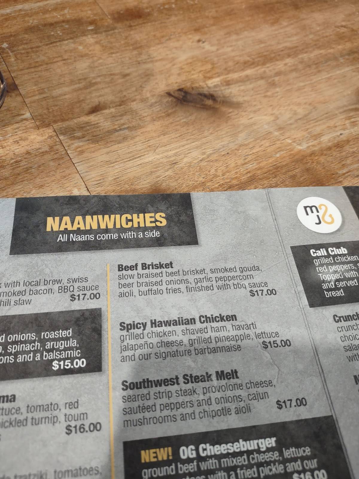 Menu at Monks & Jonesie restaurant, Fredericton