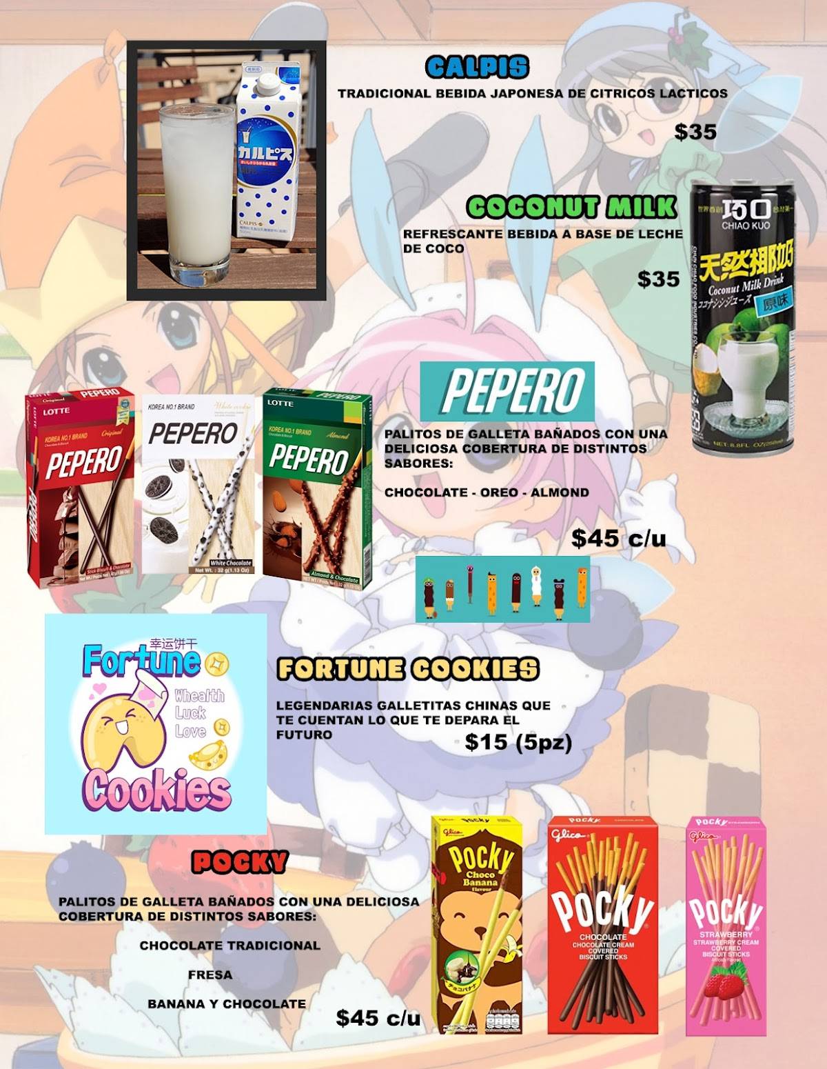 Carta de Li JiANG maid cafe store, Monterrey, Av. Del Estado 244