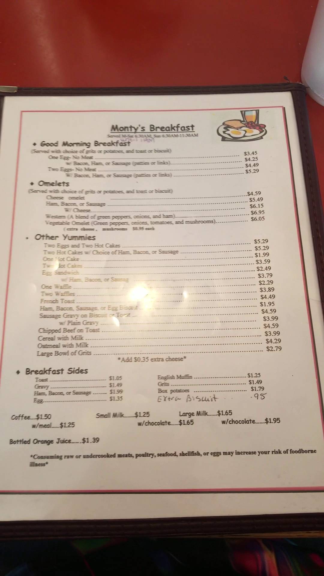Menu at Monty's Penguin restaurant, Newport News