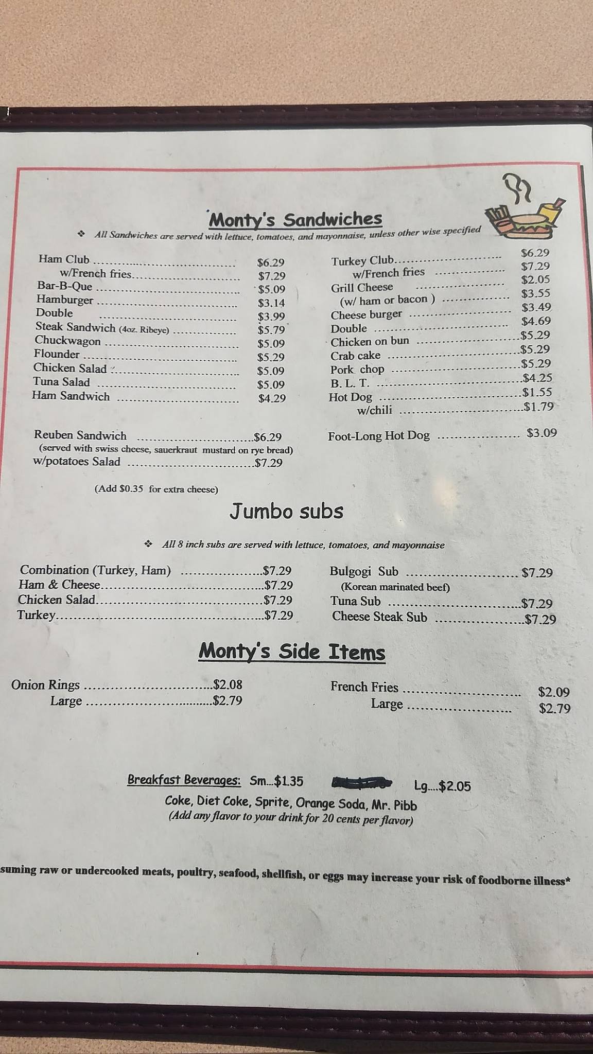 Menu at Monty's Penguin restaurant, Newport News