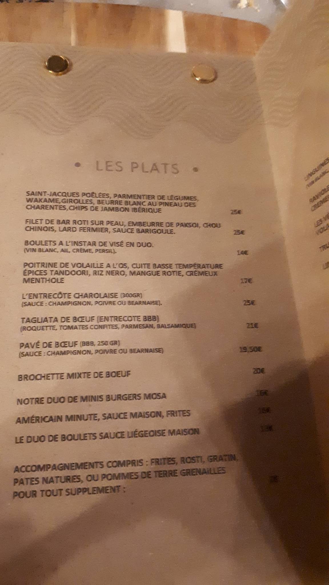 Menu au Mosa Bar Restaurant, Oupeye