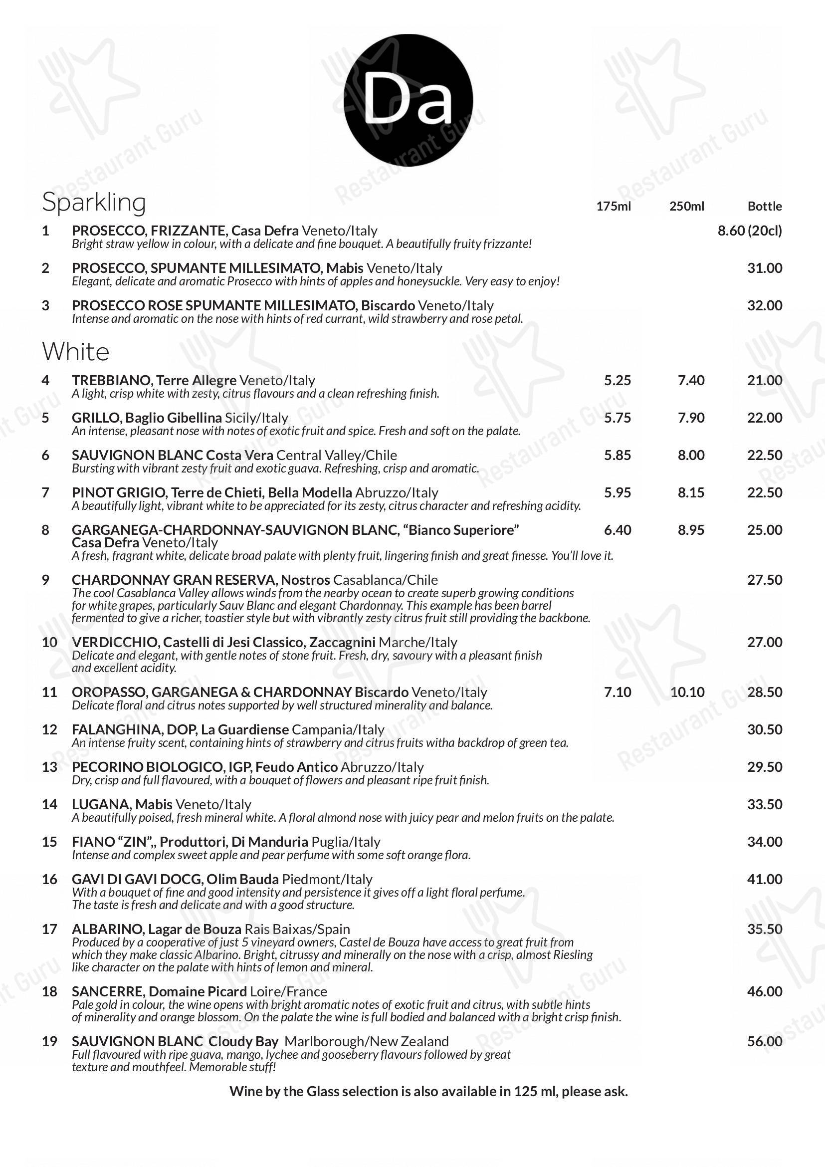 Menu at Da Claudio restaurant, Motherwell