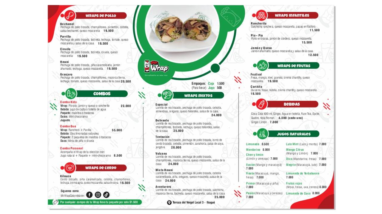 Menu at Mr Wrap restaurant, Ibagué