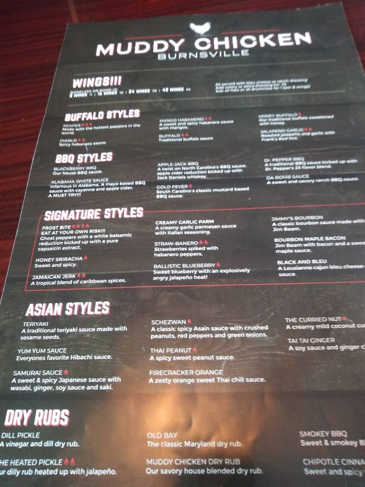 Menu at Muddy Chicken pub & bar, Burnsville