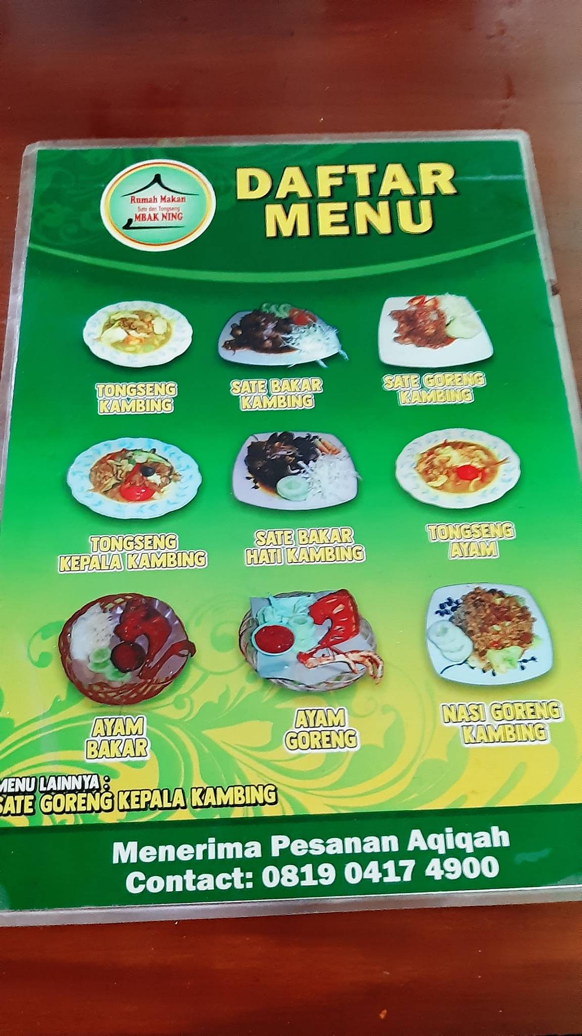 Menu at Rumah Makan Sate Kambing Dan Tongseng Mbak Ning restaurant, Mungkid