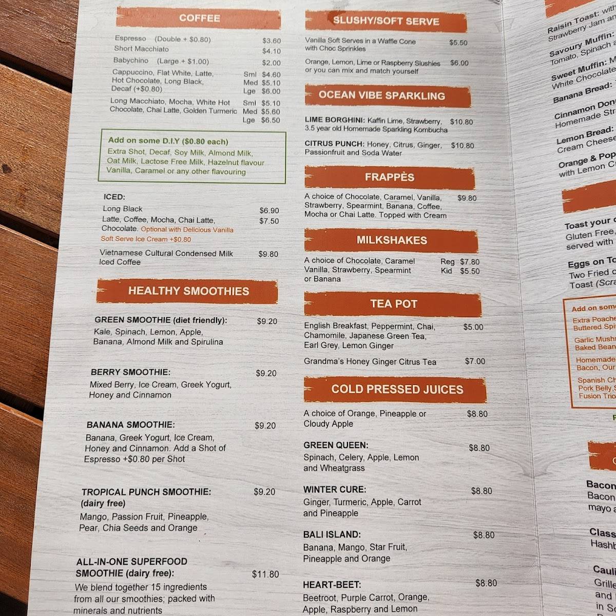 Menu at Surfing Lizard - Coogee cafe, Coogee
