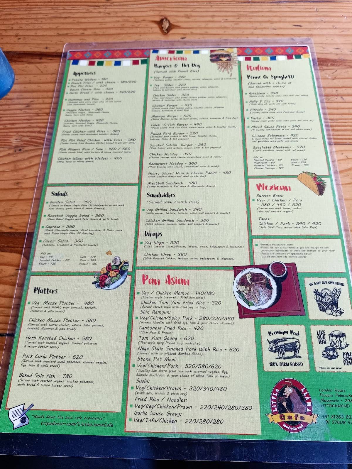 Menu at Little Llama Cafe, Mussoorie, 1