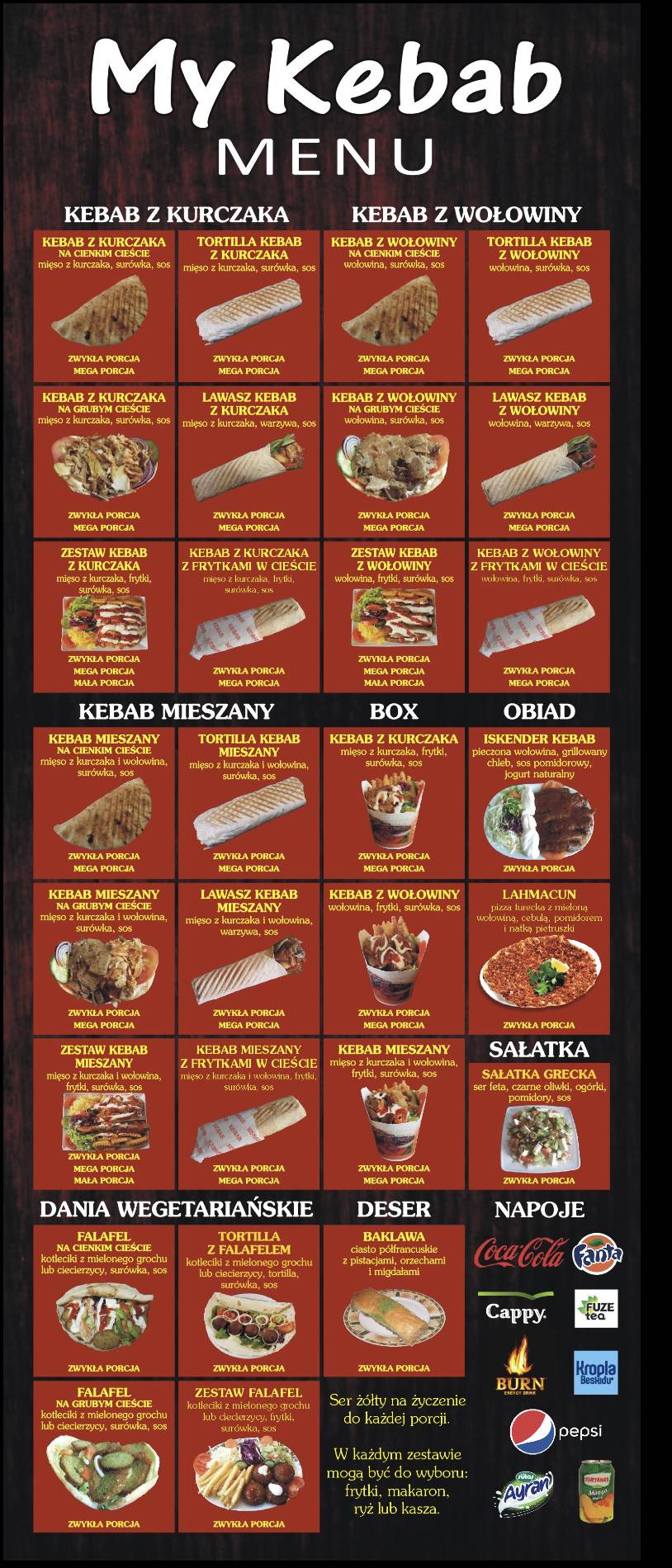 Menu at My Kebab restaurant, Warsaw