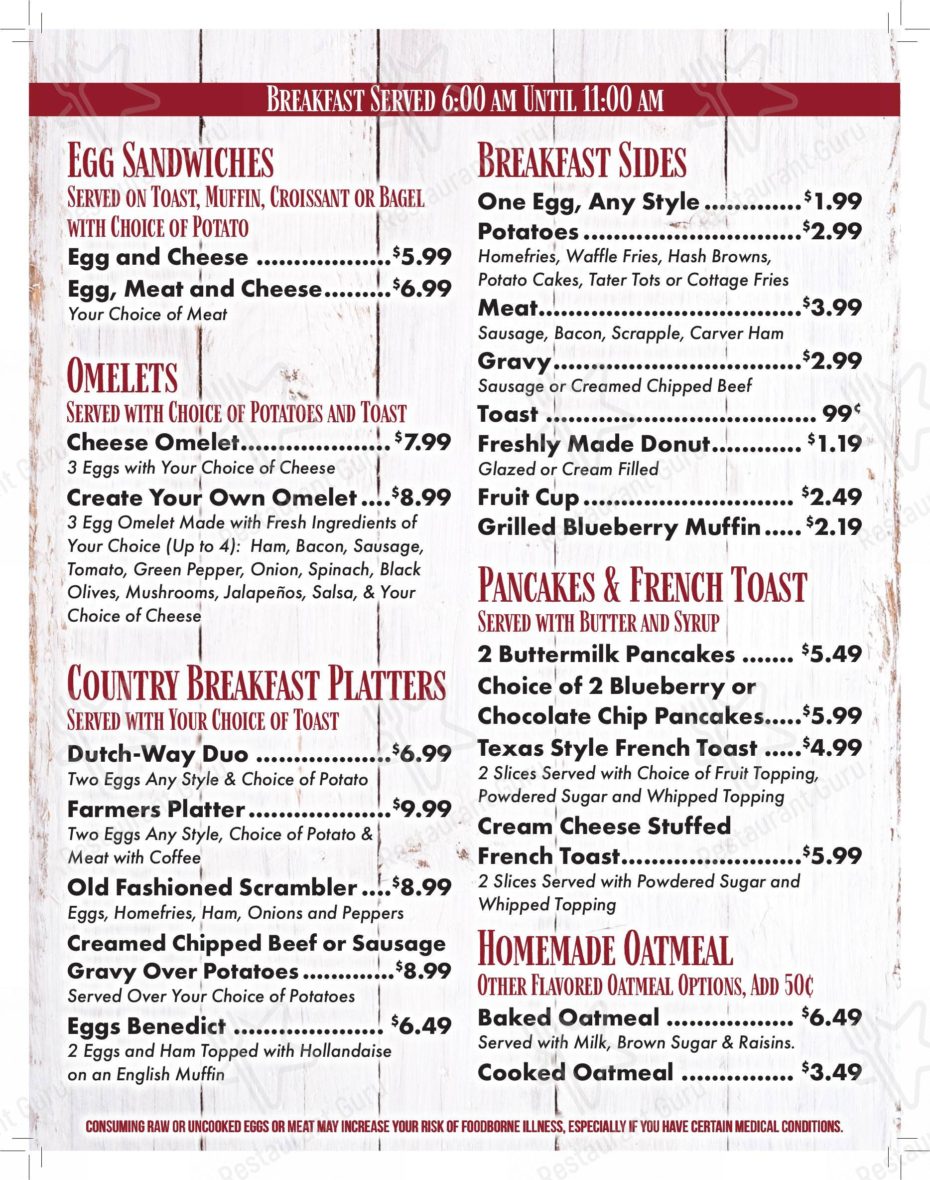 Menu at Dutch-Way Family Restaurant - Myerstown, Myerstown