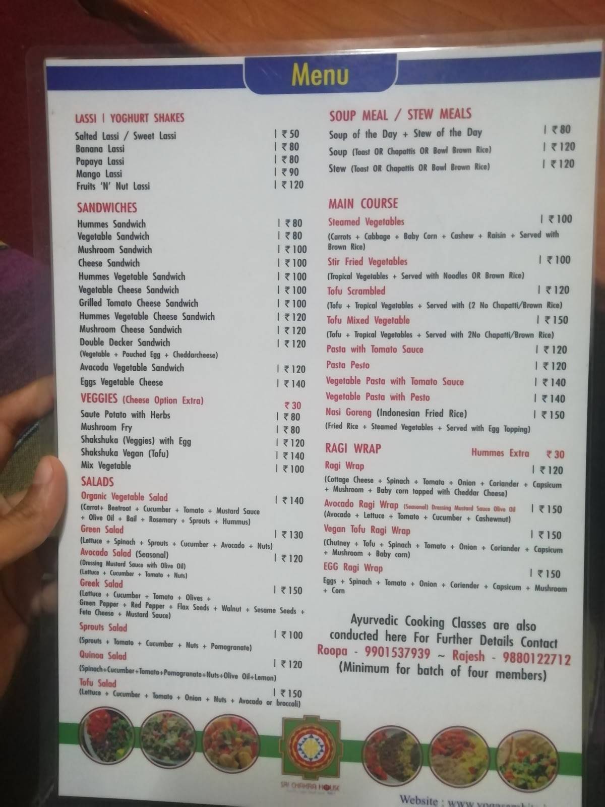 Menu at Chakra House Cafe, Mysuru