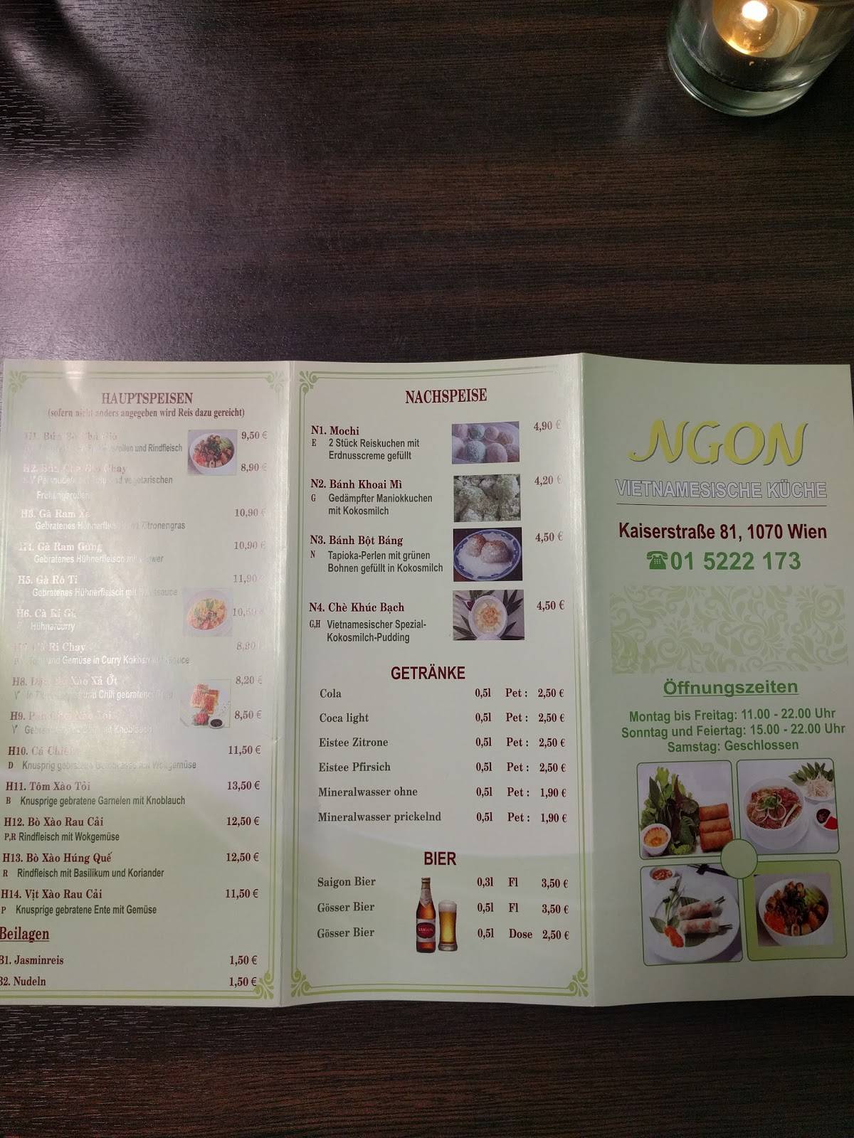Speisekarte von NGON restaurant, Wien