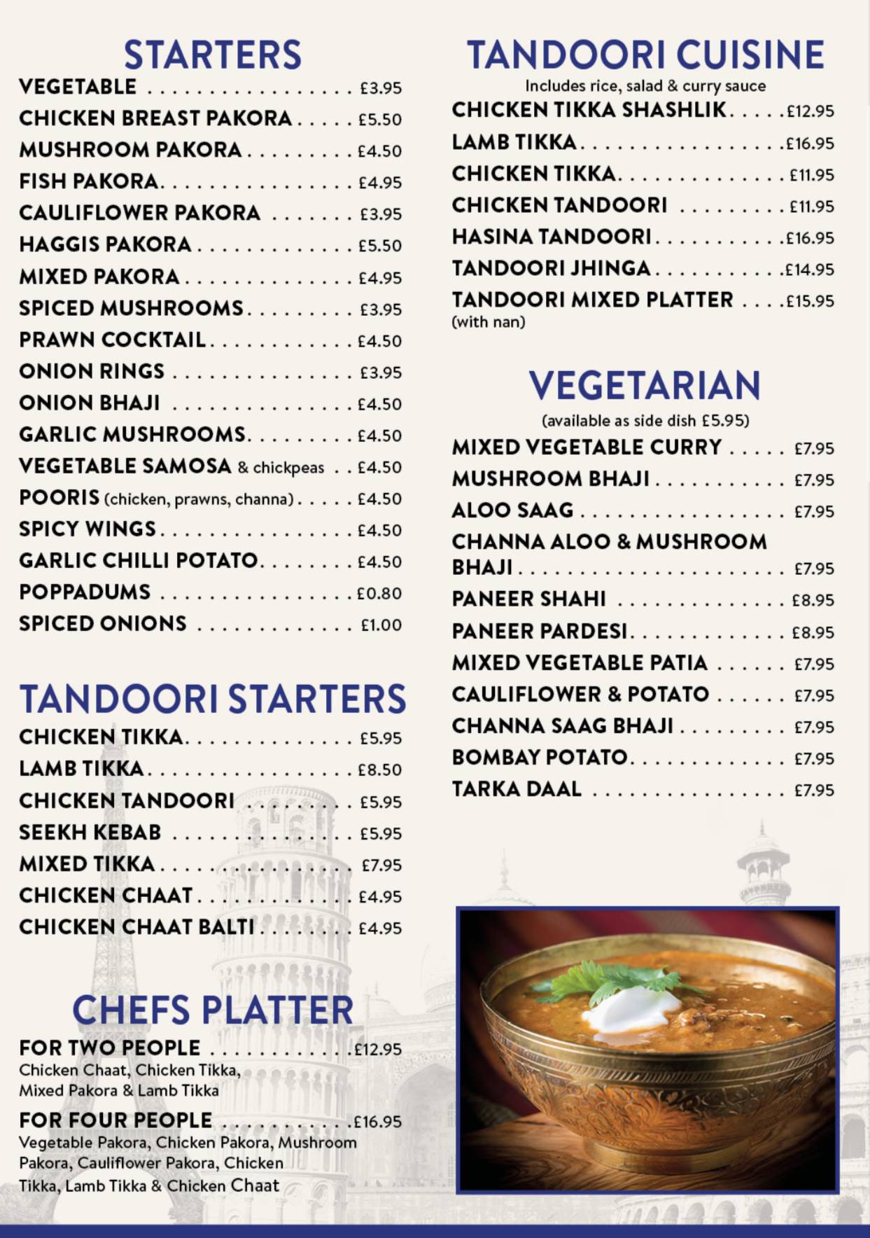 Carta del restaurante Namaste Shimla Palace, Cowdenbeath