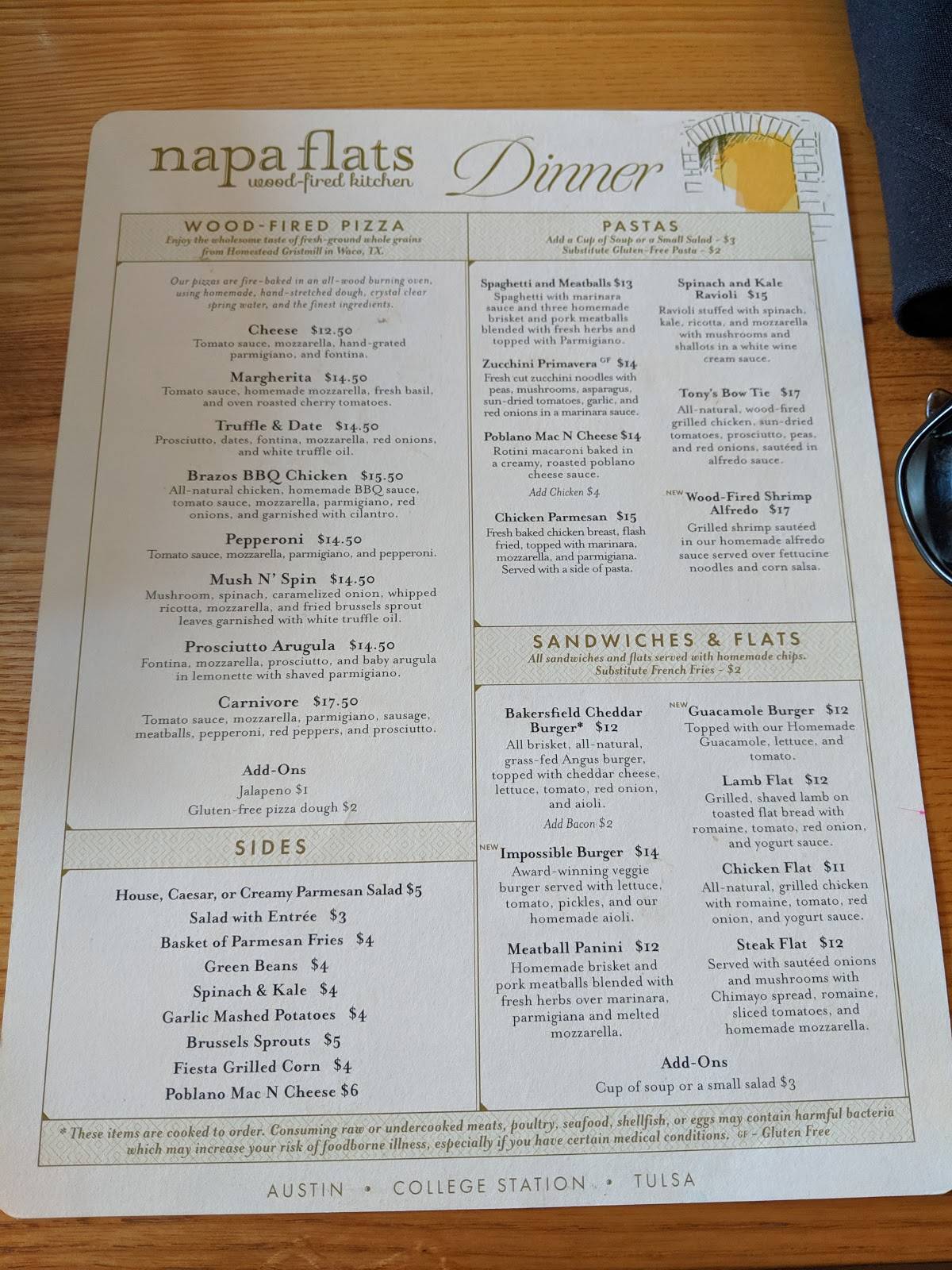 Menu at Napa Flats Wood-Fired Kitchen pub & bar, College Station