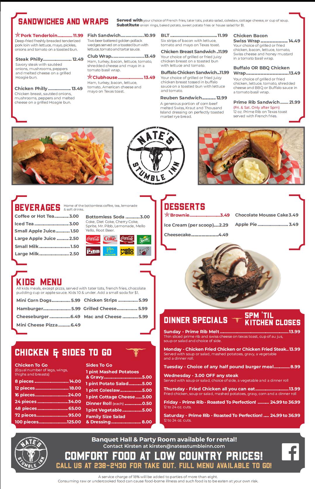 Menu at Nate's Stumble Inn pub & bar, Bennington