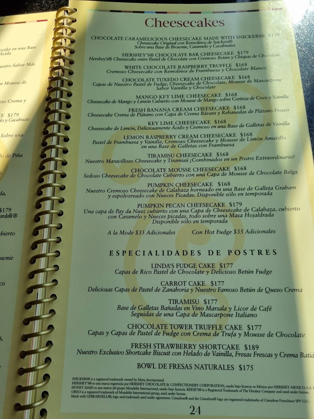 Carta del restaurante The Cheesecake Factory Plaza Satélite, Naucalpan ...