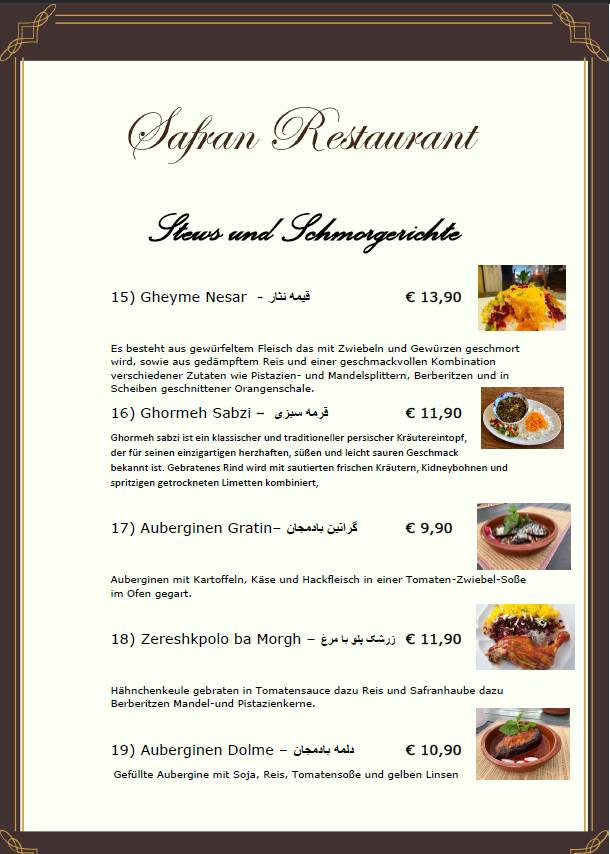 Menu at Nawin Safran Restaurant, Göttingen