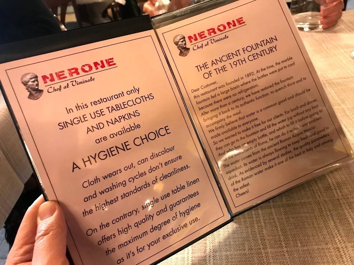 Menu at Nerone pizzeria, Rome, Via del Viminale