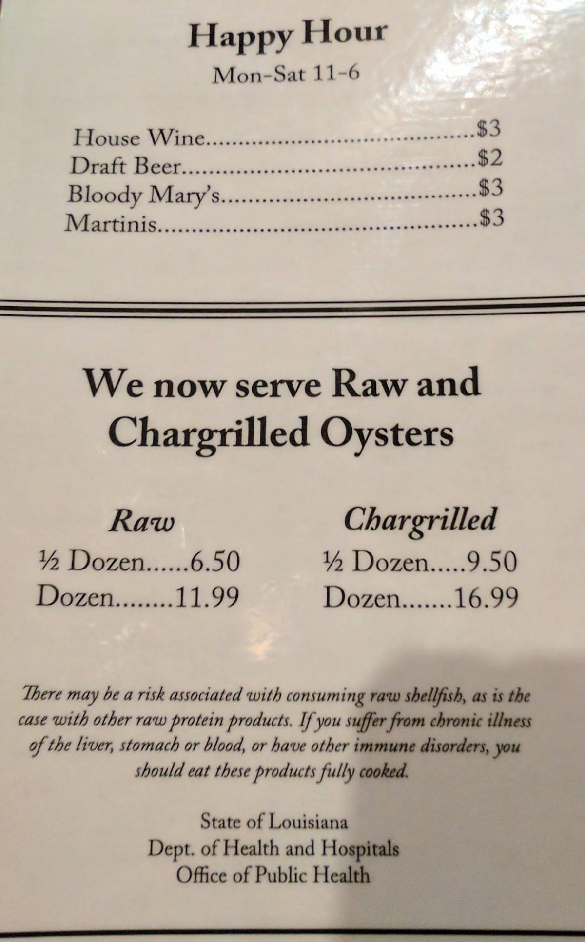 Menu at New Orleans Food & Spirits restaurant, Covington