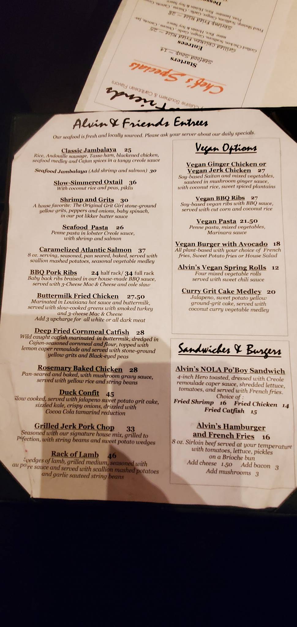 Menu at Alvin & Friends restaurant, New Rochelle