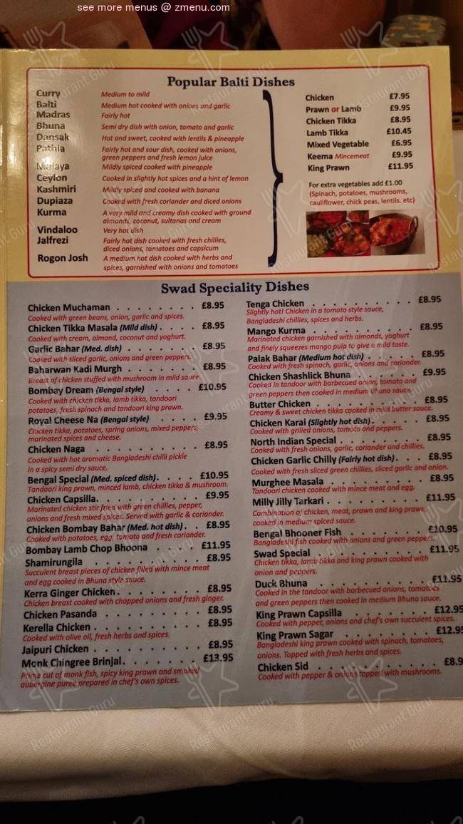 Menu at New Swad restaurant, Swadlincote