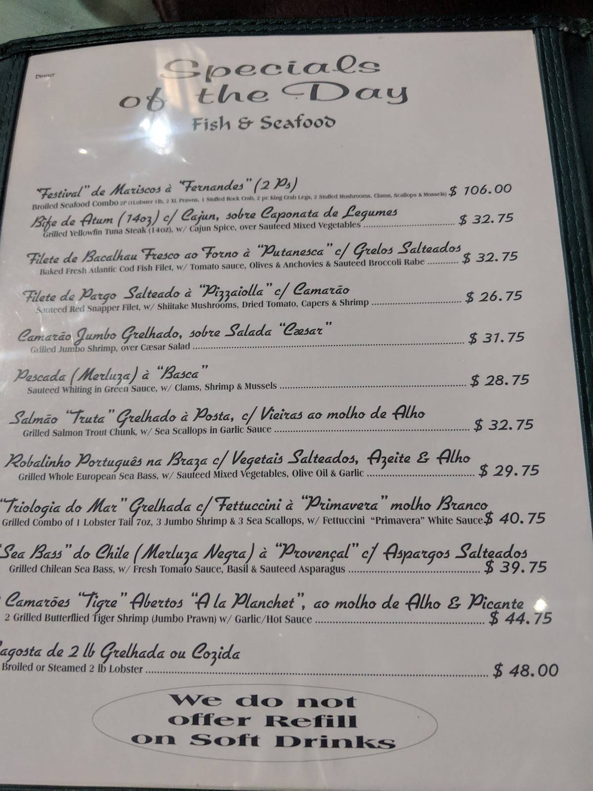 Menu at Fernandes Steak House II steakhouse, Newark