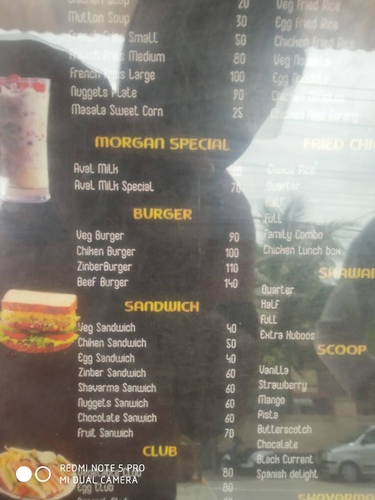 Menu at Morgan Cafe, Neyyattinkara