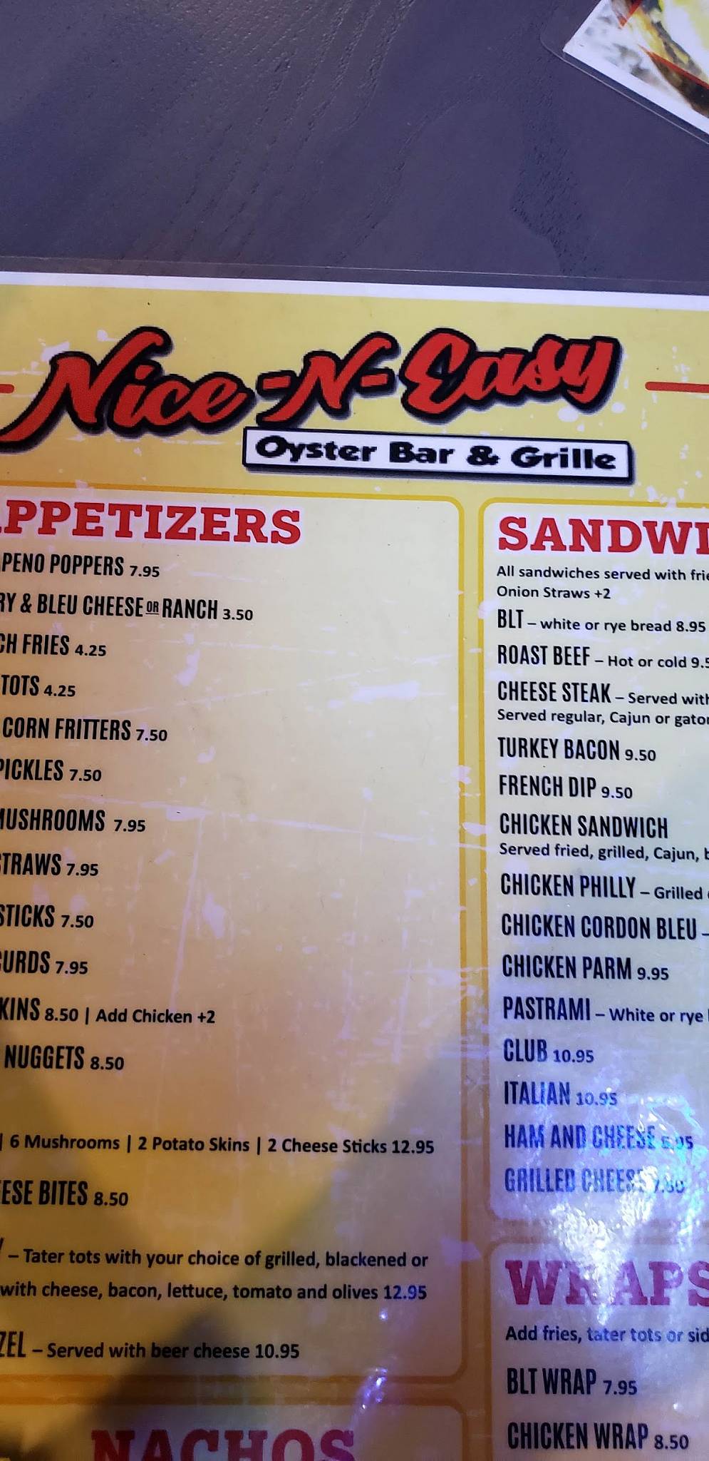 Menu at Nice N Easy Oyster Bar & Grille, Orange City