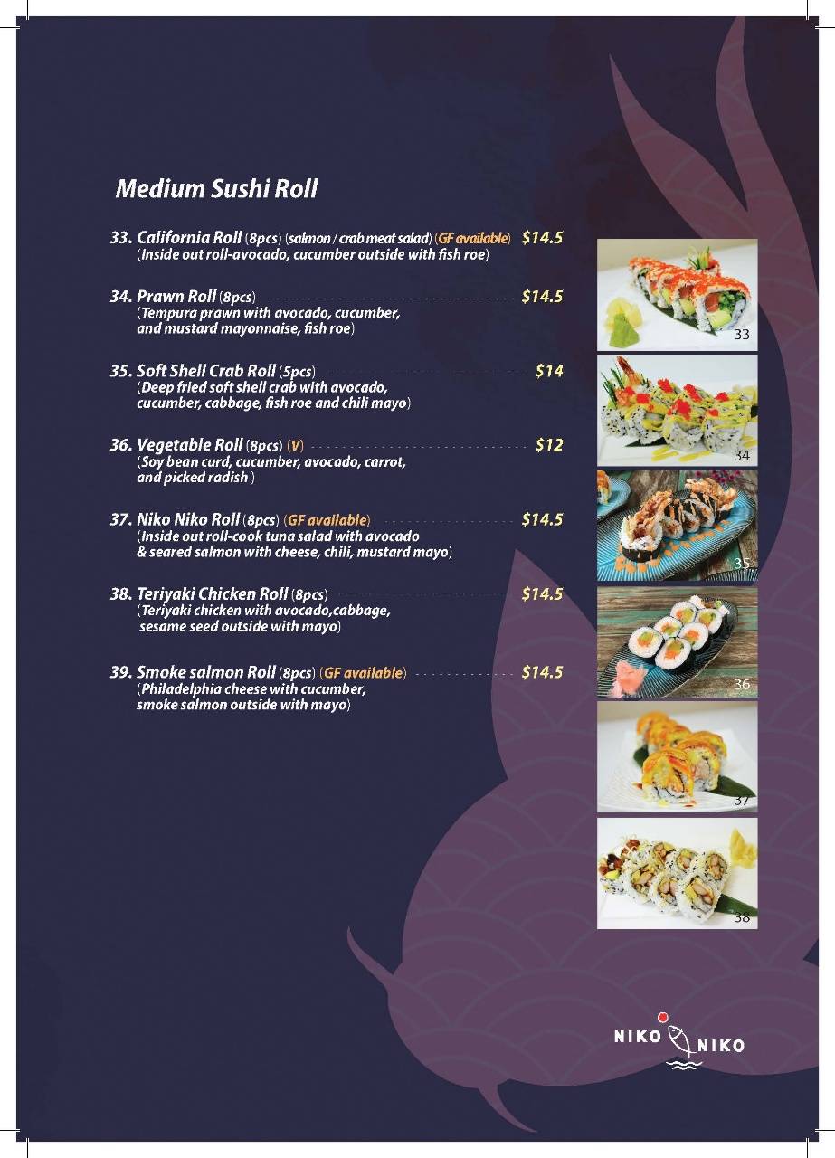 Menu at Niko Niko restaurant, Swan Hill