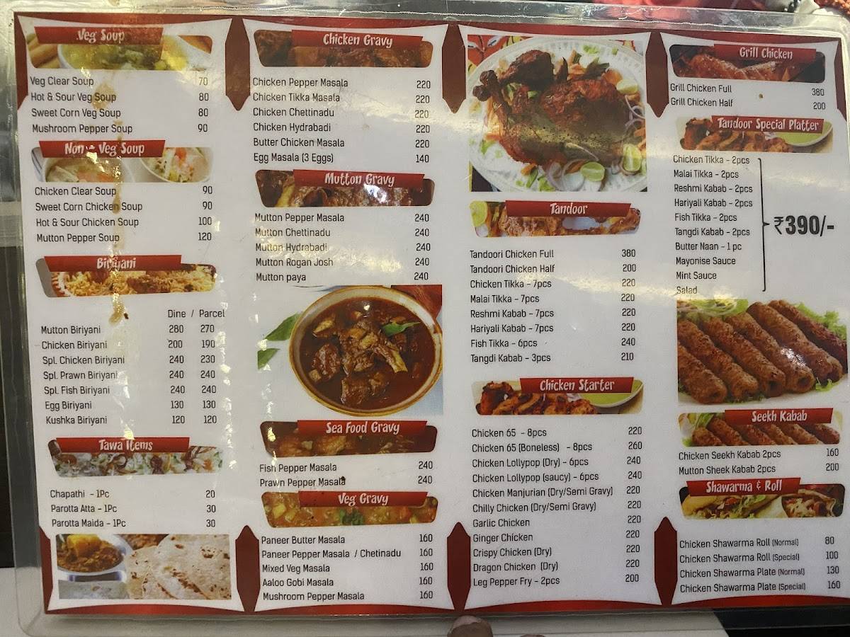 Menu at Nizam Biriyani Multi cuisine family restaurant, Chennai, land mark