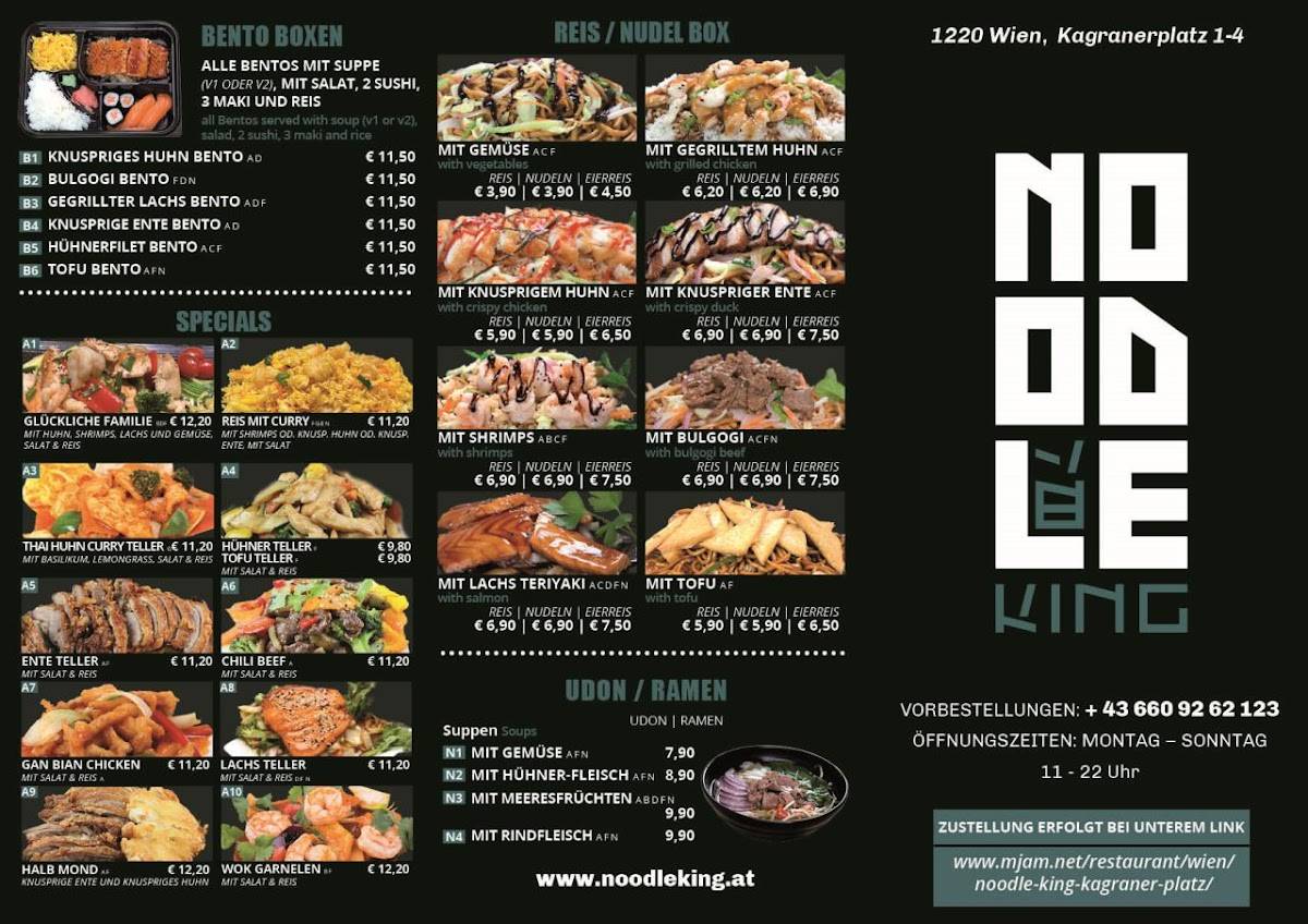 Menu at Noodle King restaurant, Vienna, Kagraner Pl. 1-4