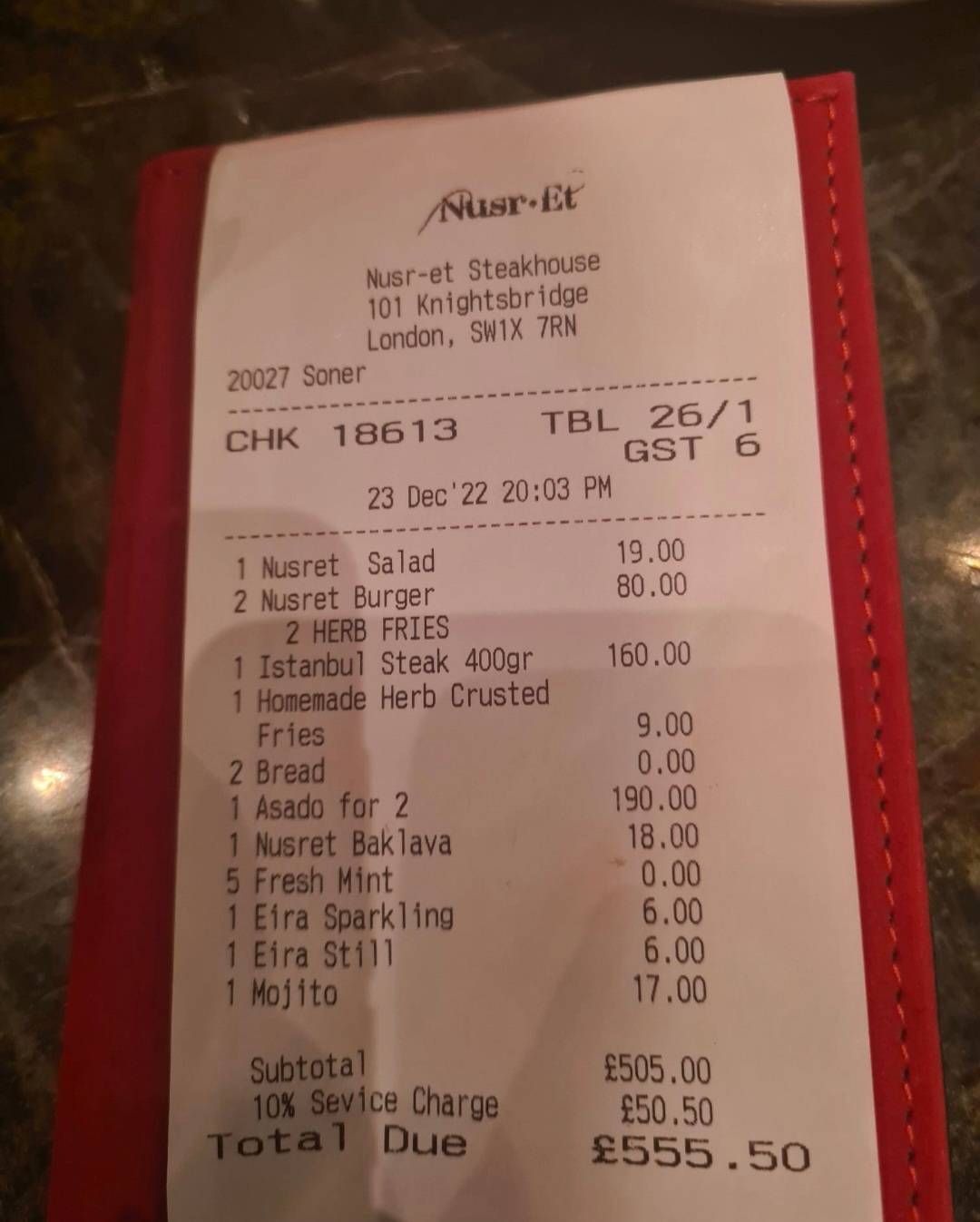 Menu at Nusr-Et Steakhouse London, London