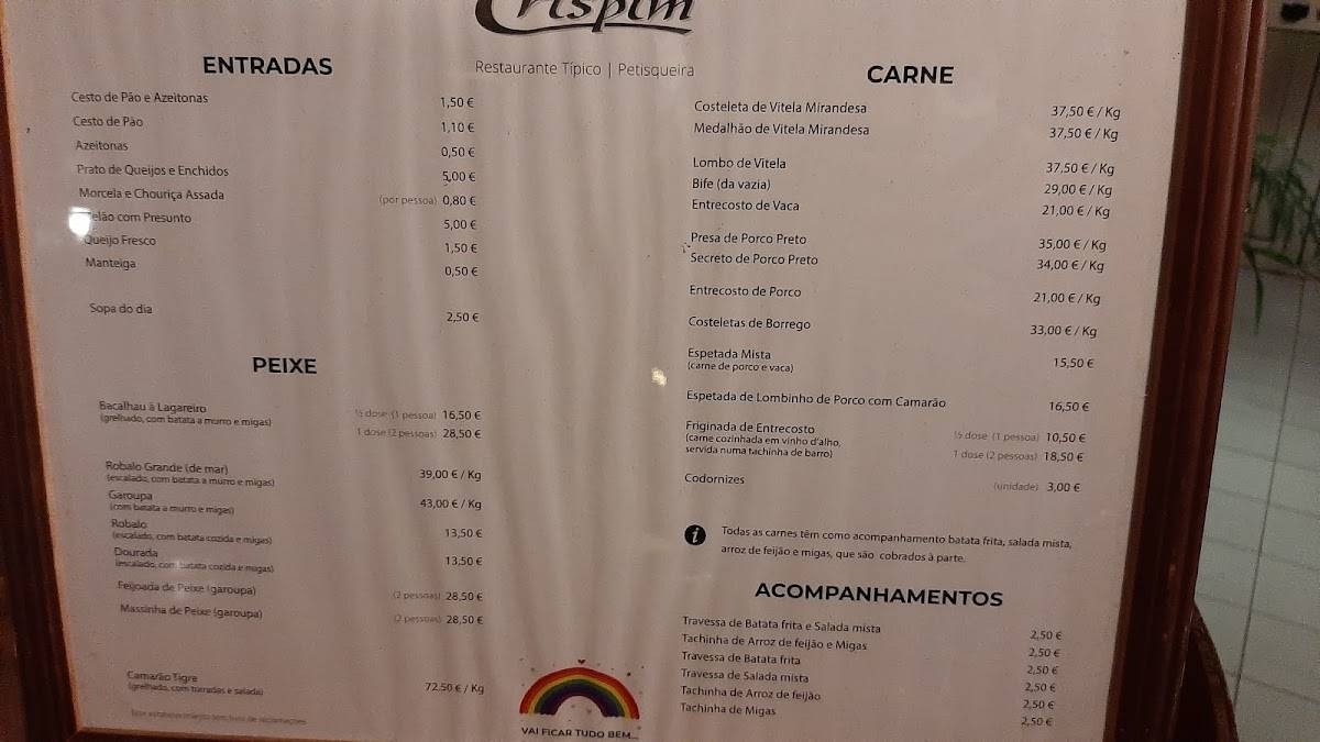 Menu em O Crispim - Restaurante Típico | Petisqueira, Fátima