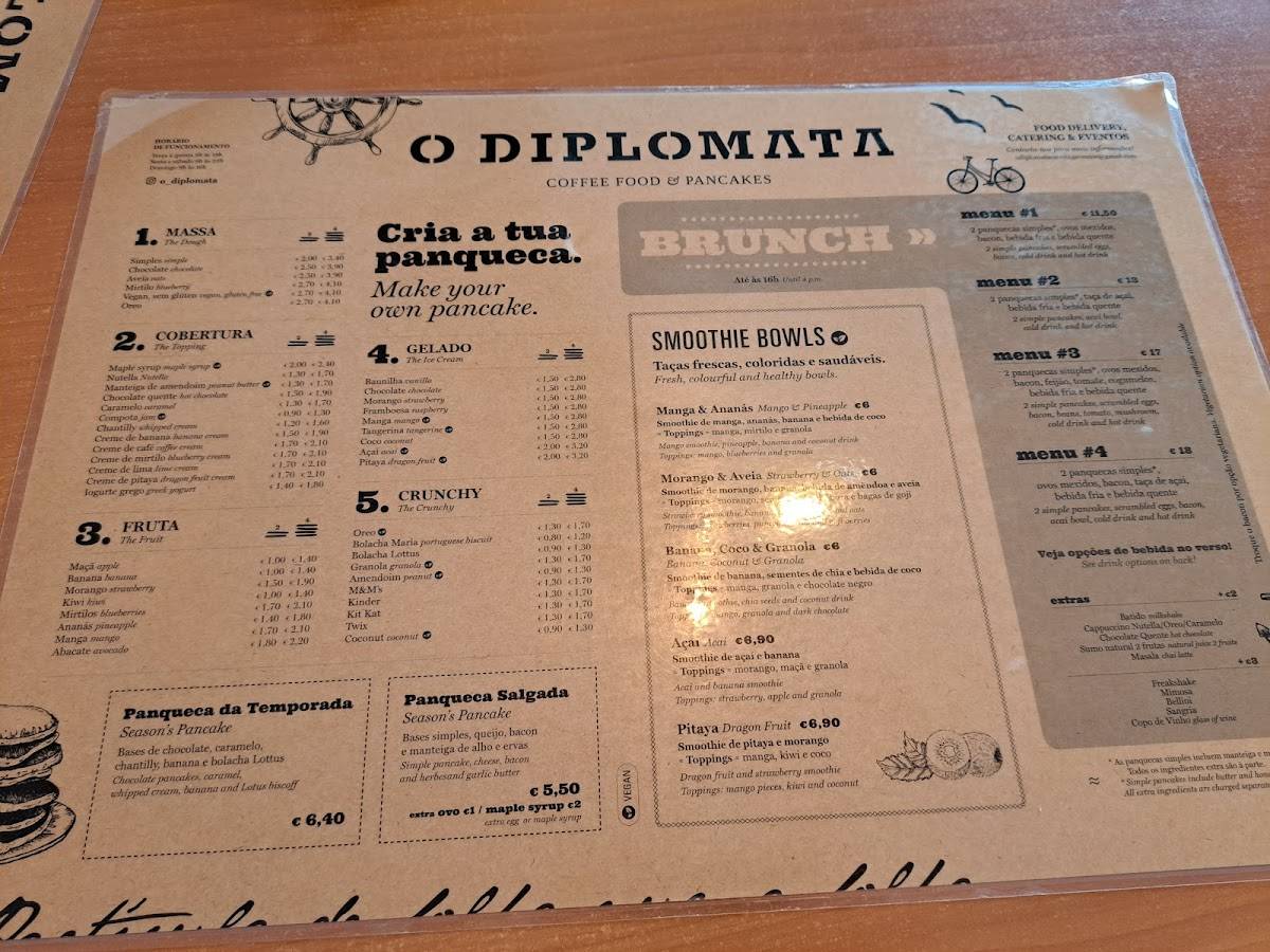 Menu em O Diplomata café, Porto