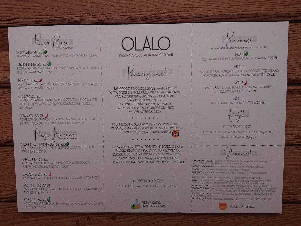 Carta del restaurante OLALO • pizza napoletana, Nowe Guty