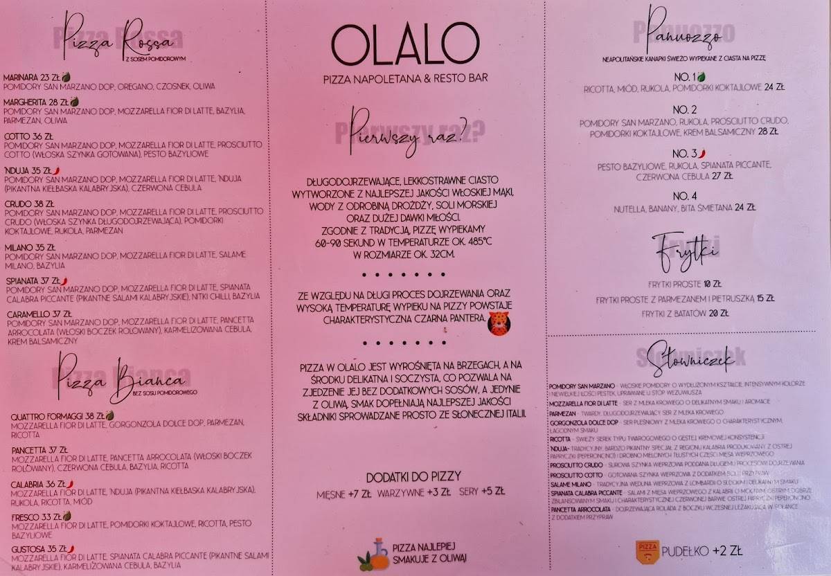Carta del restaurante OLALO • pizza napoletana, Nowe Guty