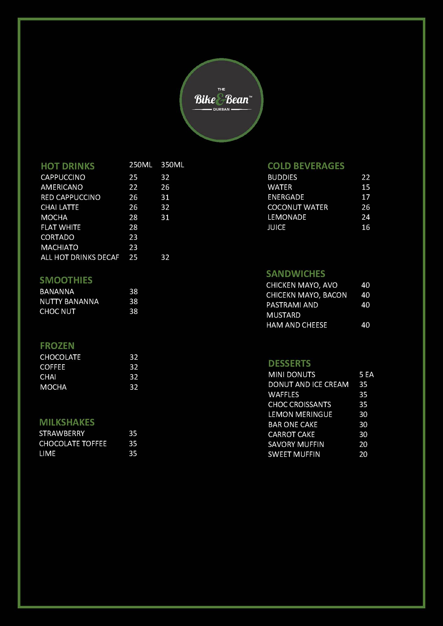 Menu at On Point Waterfront restaurant, Durban