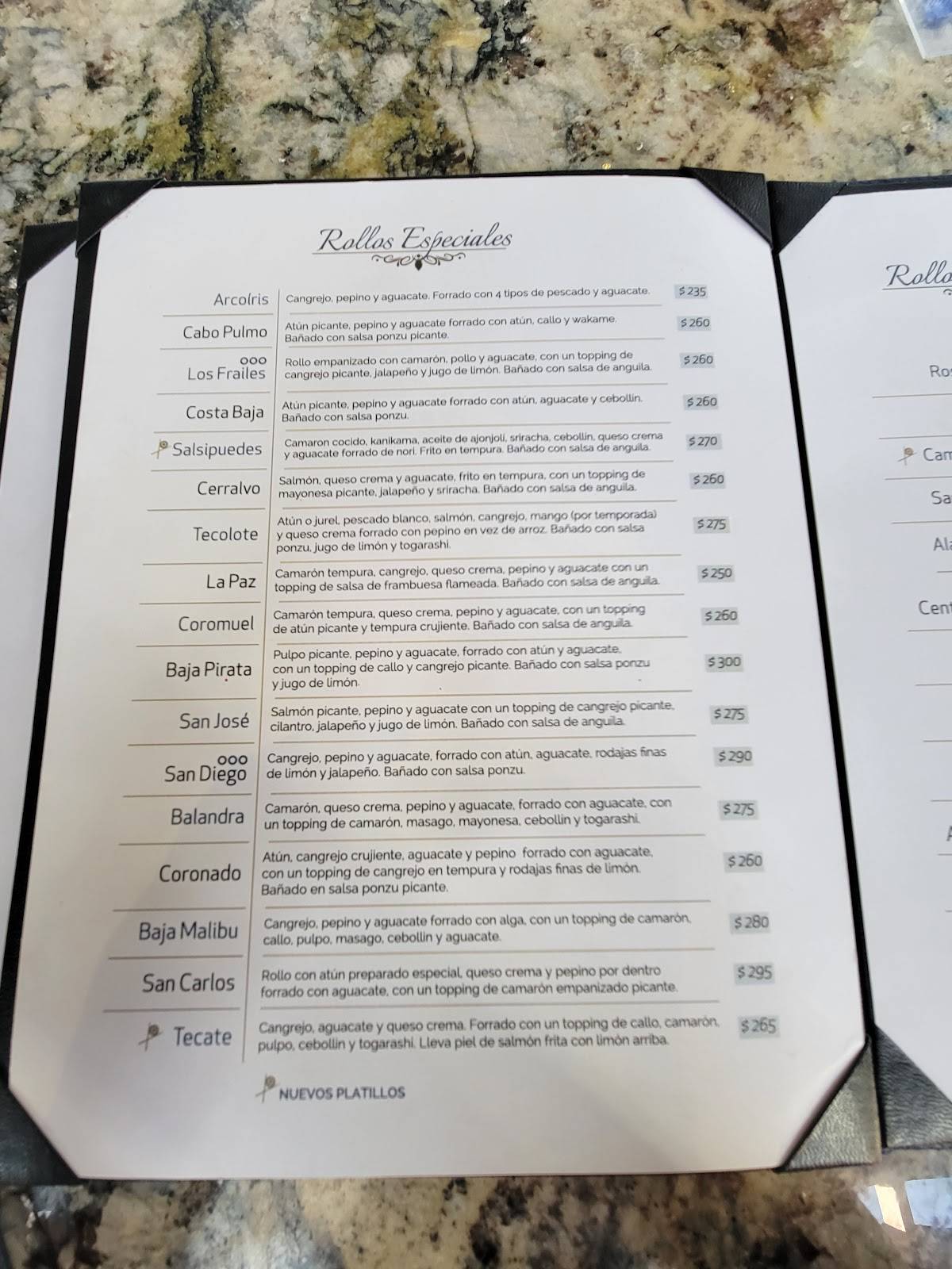 Carta de Odayaka Sushi Bar, Tijuana